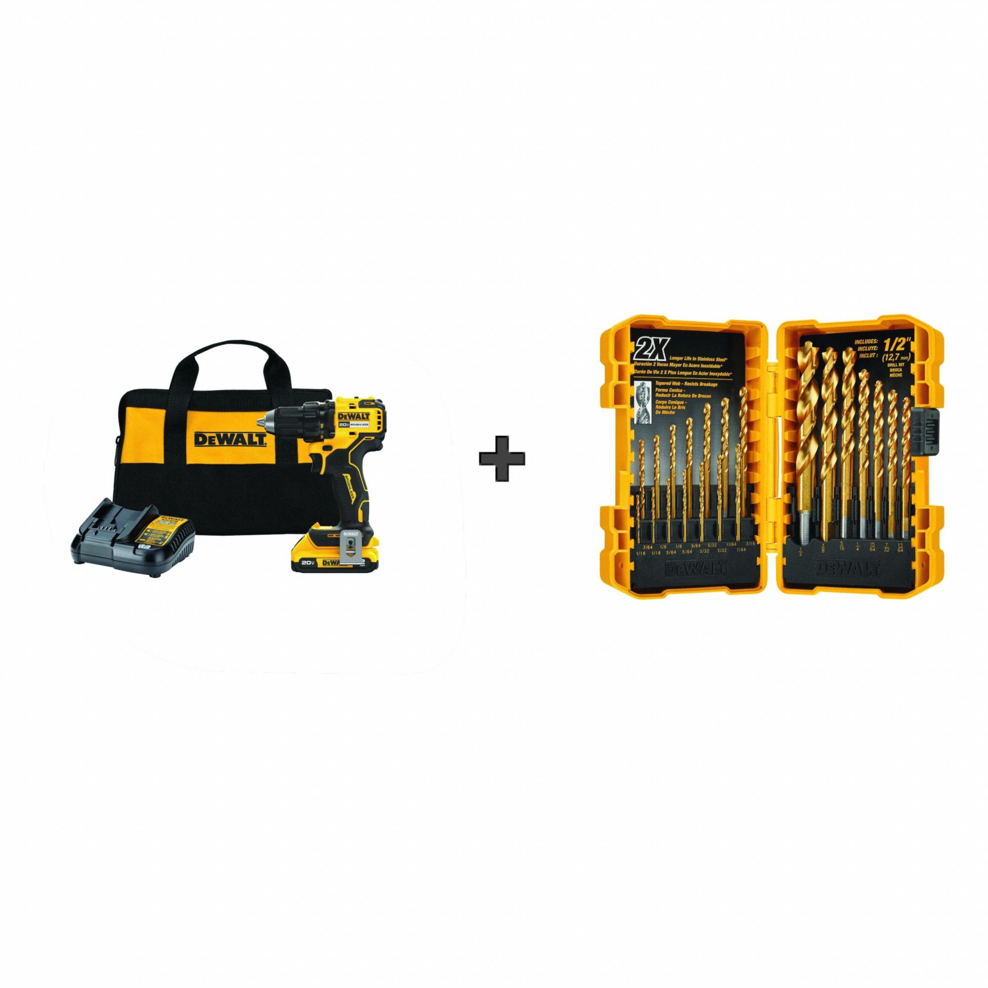 DEWALT, 20V MAX*, Compact, Drill Kit - 435GX9|DCD793D1/DW1361 - Grainger