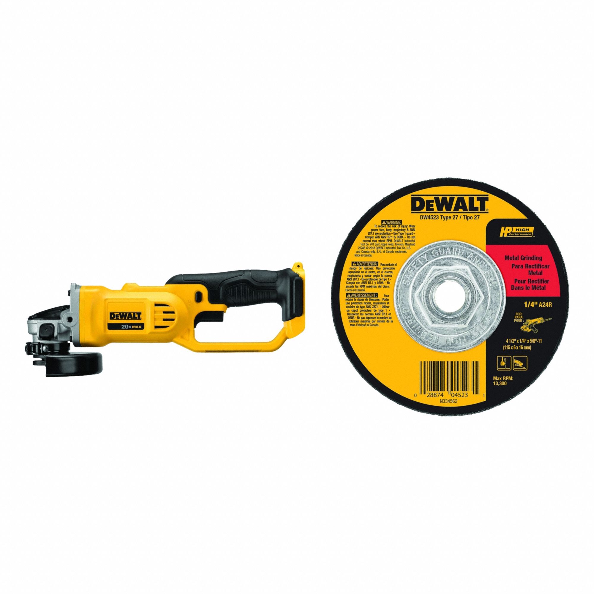 4 1/2 in Wheel Dia, 20V DC, Angle Grinder and Wheel - 447CC4|DCG412B ...