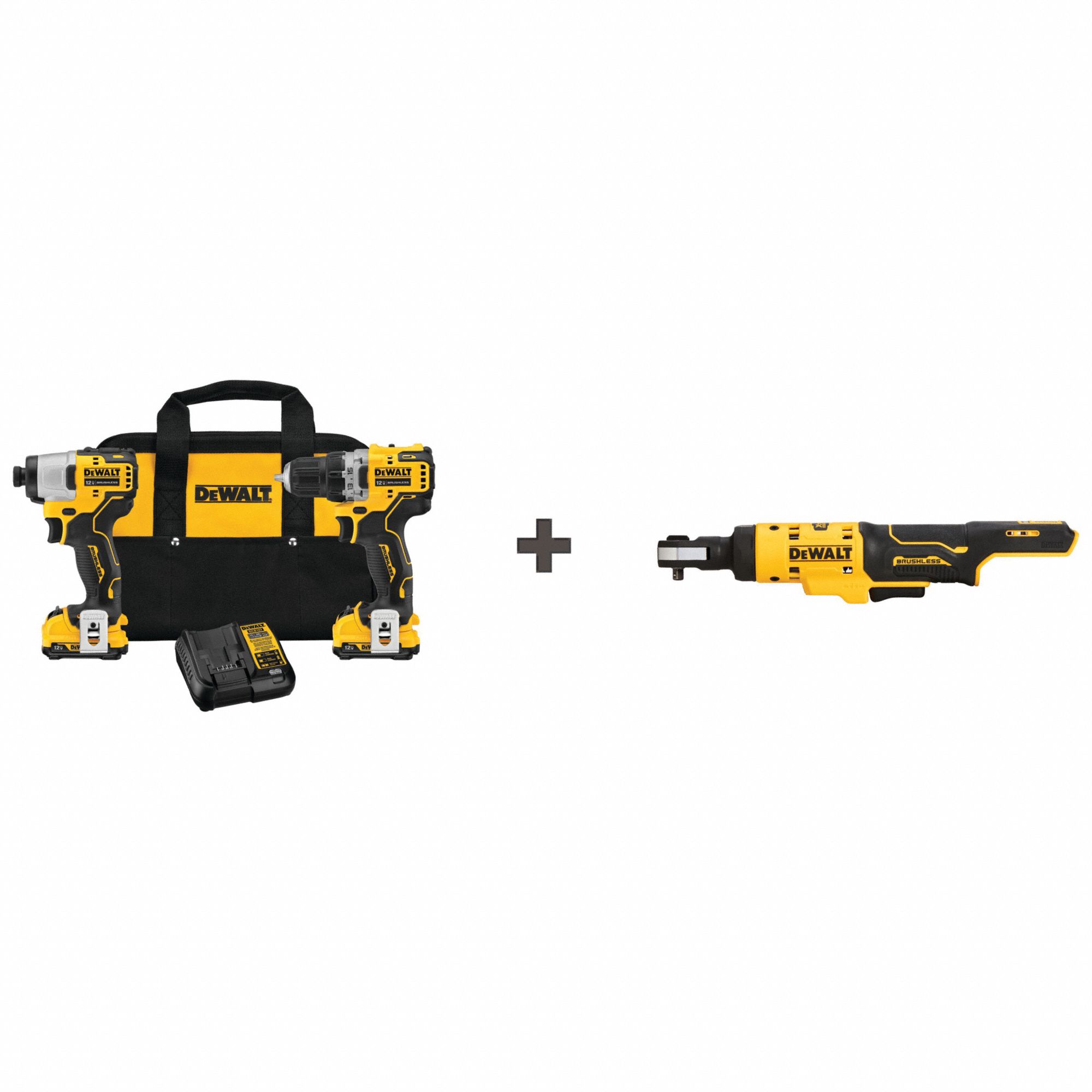 DEWALT, 3 Tools, Drill/Driver/Impact Driver/Ratchet, Cordless ...