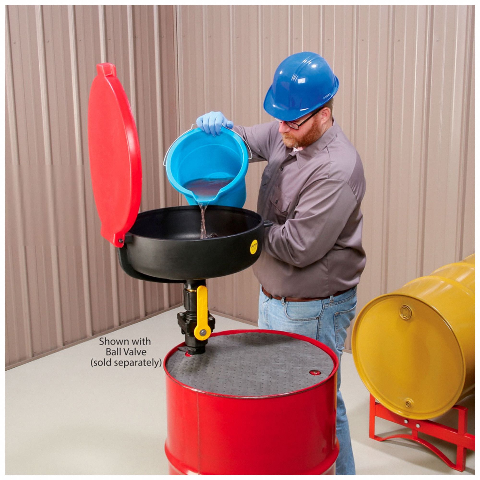 PIG Drum Funnel: Lockable, Black / Red, No Flame Arrester, 17 3/4 in x ...