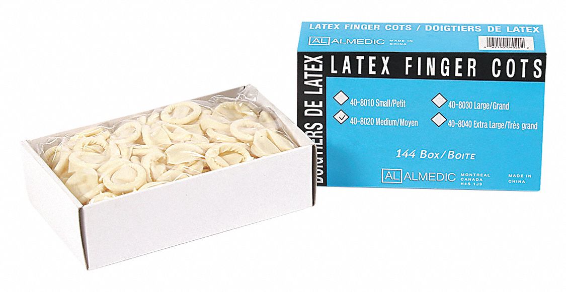 DYNAMIC FINGER COTS, SIZE MEDIUM/8, LATEX, 144 PK - Finger Cots ...