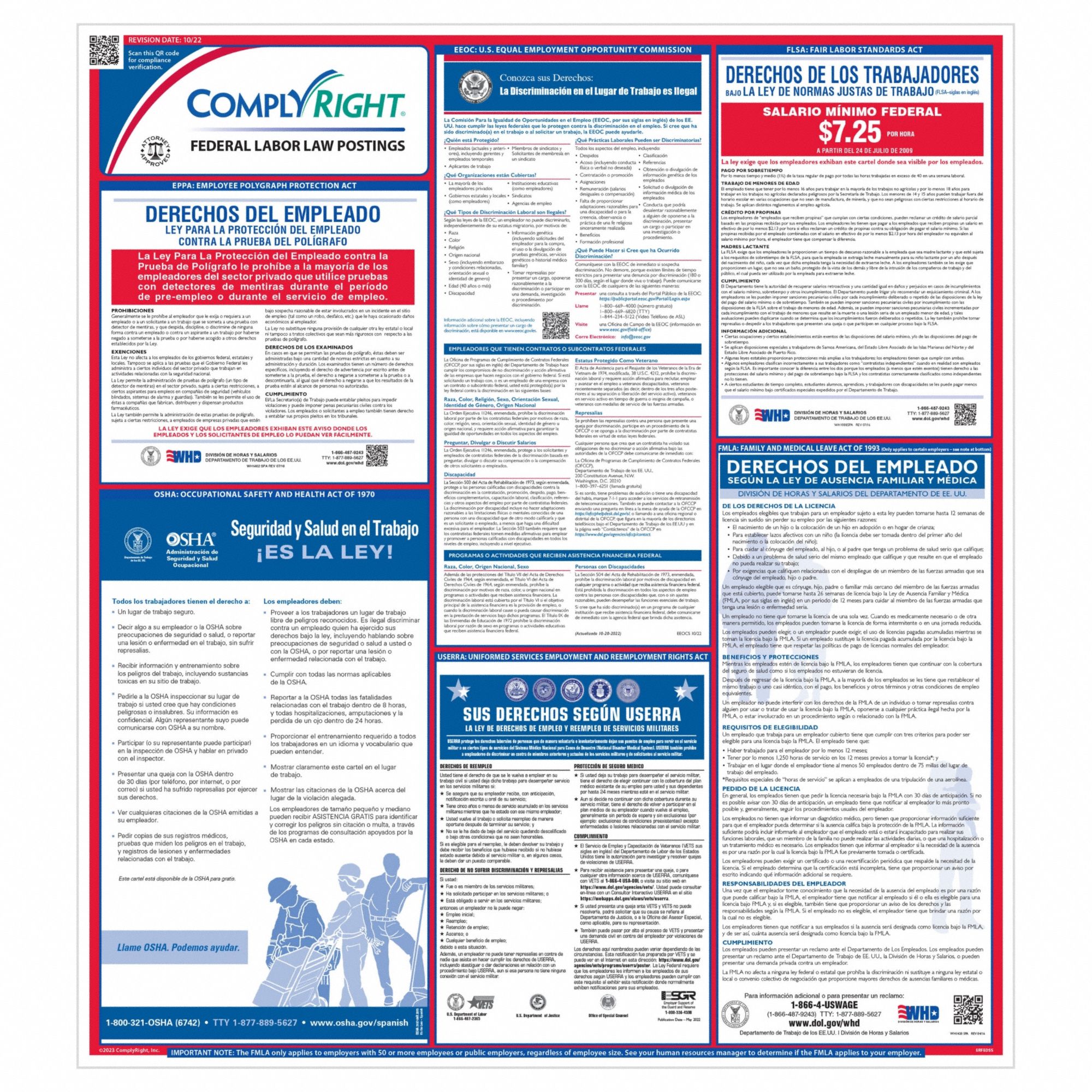 COMPLYRIGHT DC Spanish Labor Law Poster 52MU61 ERFEDS Grainger