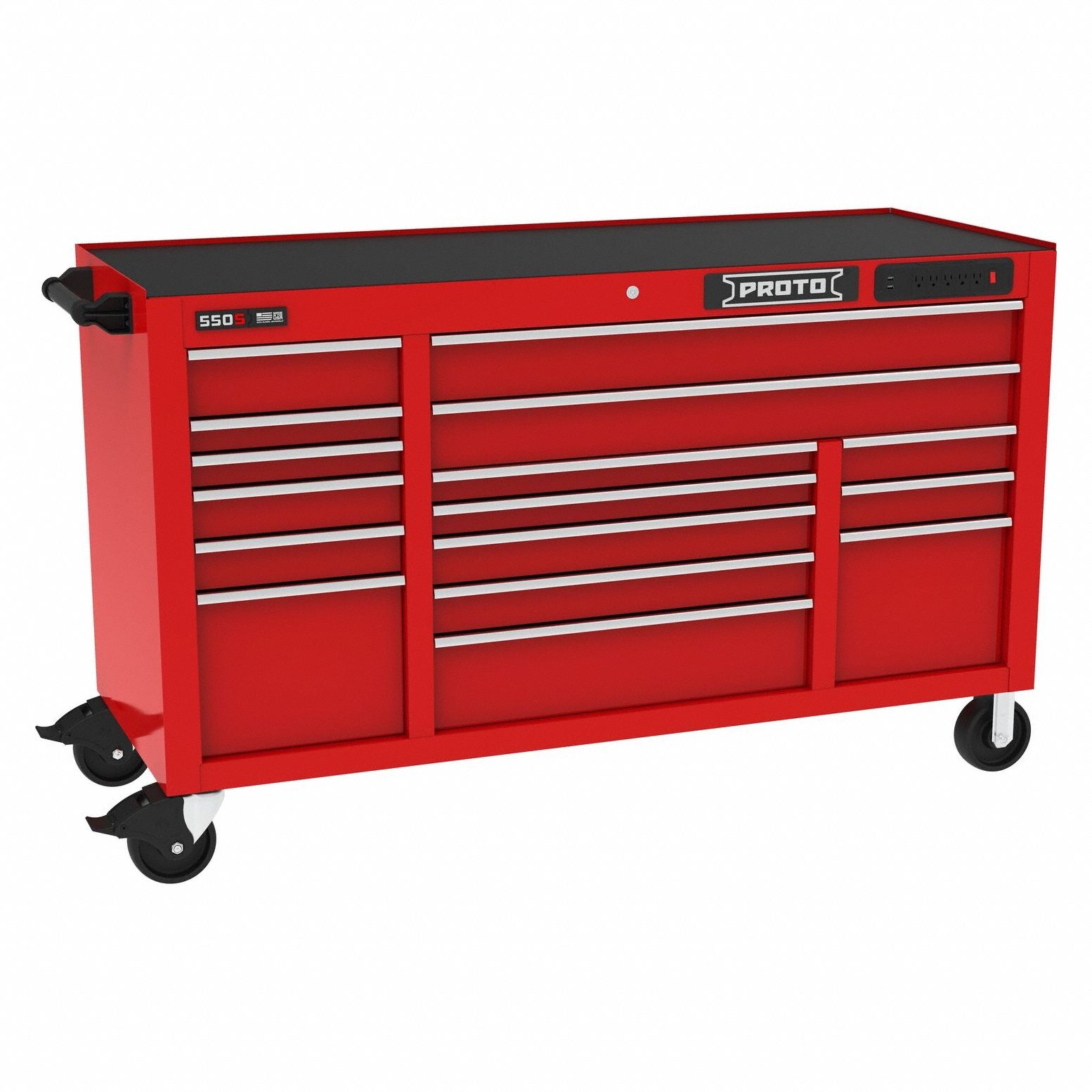 PROTO, Red / Red Drawer, 67 in W x 25 1/4 in D x 41 in H, Rolling Tool ...
