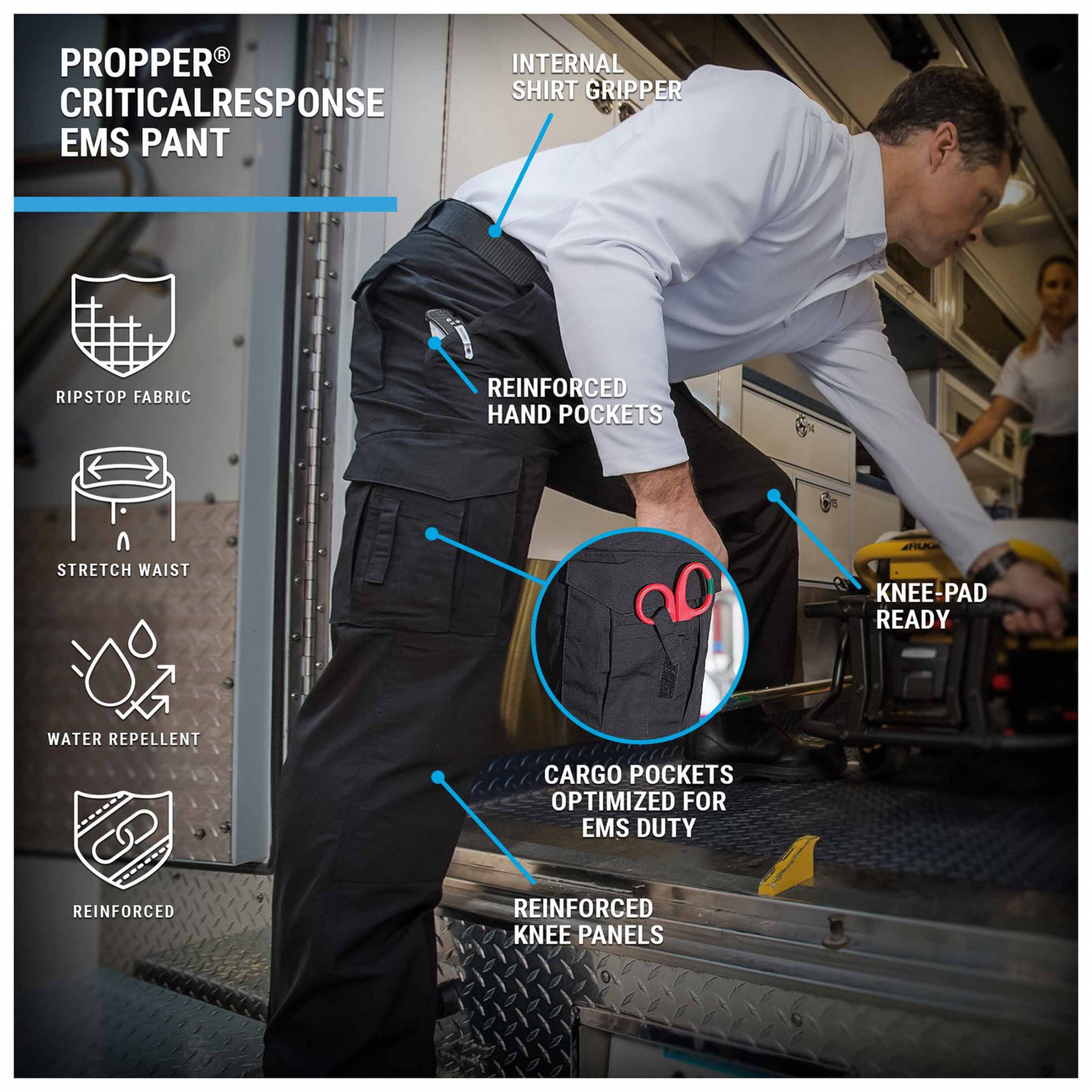 PROPPER EMS Pants: 30 in x 36 in, Black, 30 in Fits Waist Size, 36 in ...