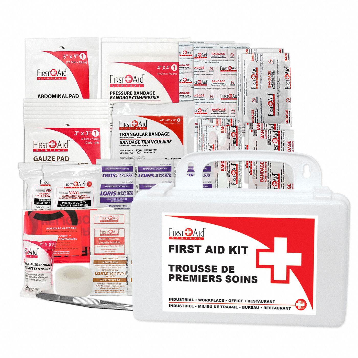 FIRST AID CENTRAL FIRST AID KIT,PLASTIC,WHITE - First Aid Kits and ...