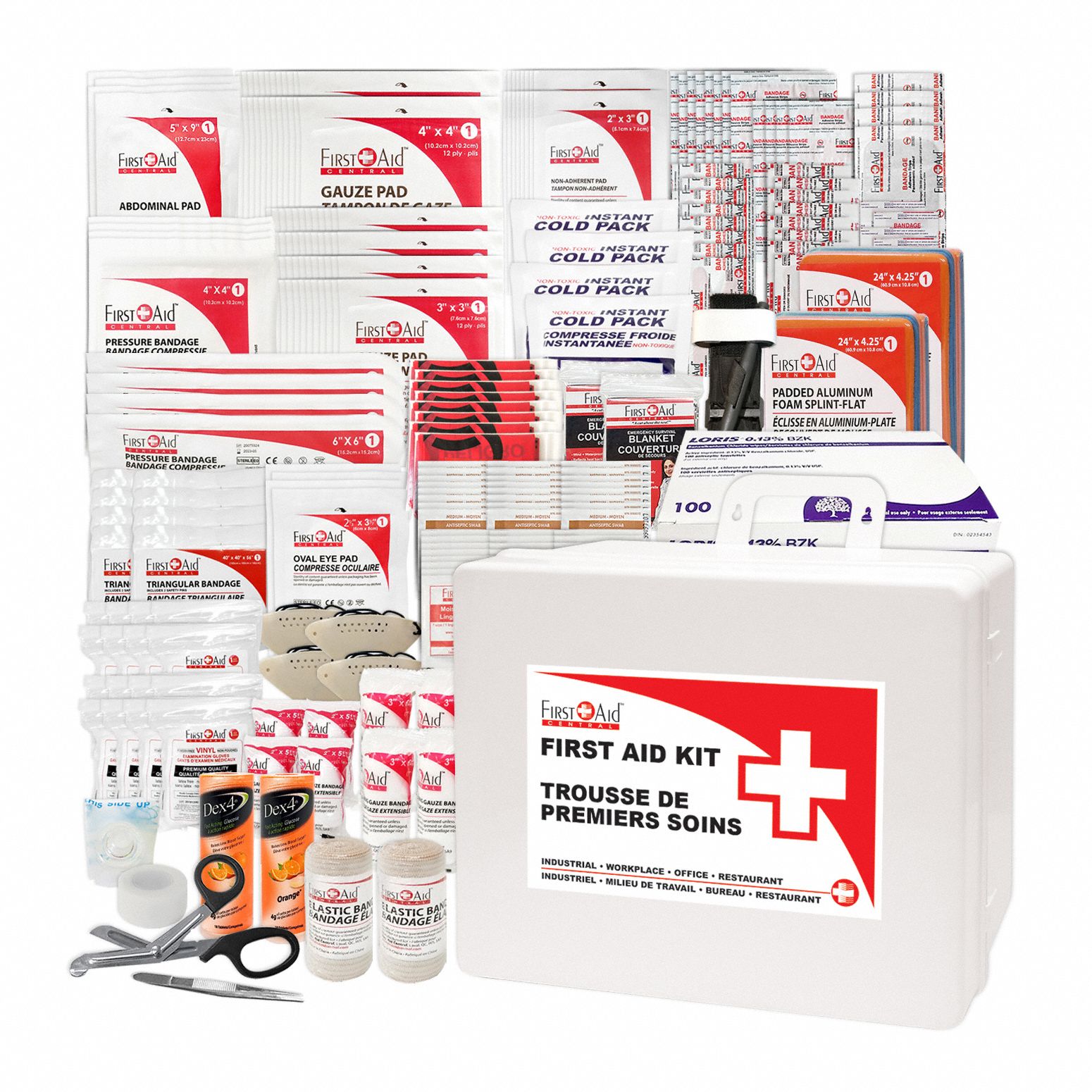 FIRST AID CENTRAL FIRST AID KIT,PLASTIC,WHITE,L - 5524 - FCLFACCSA3LP ...