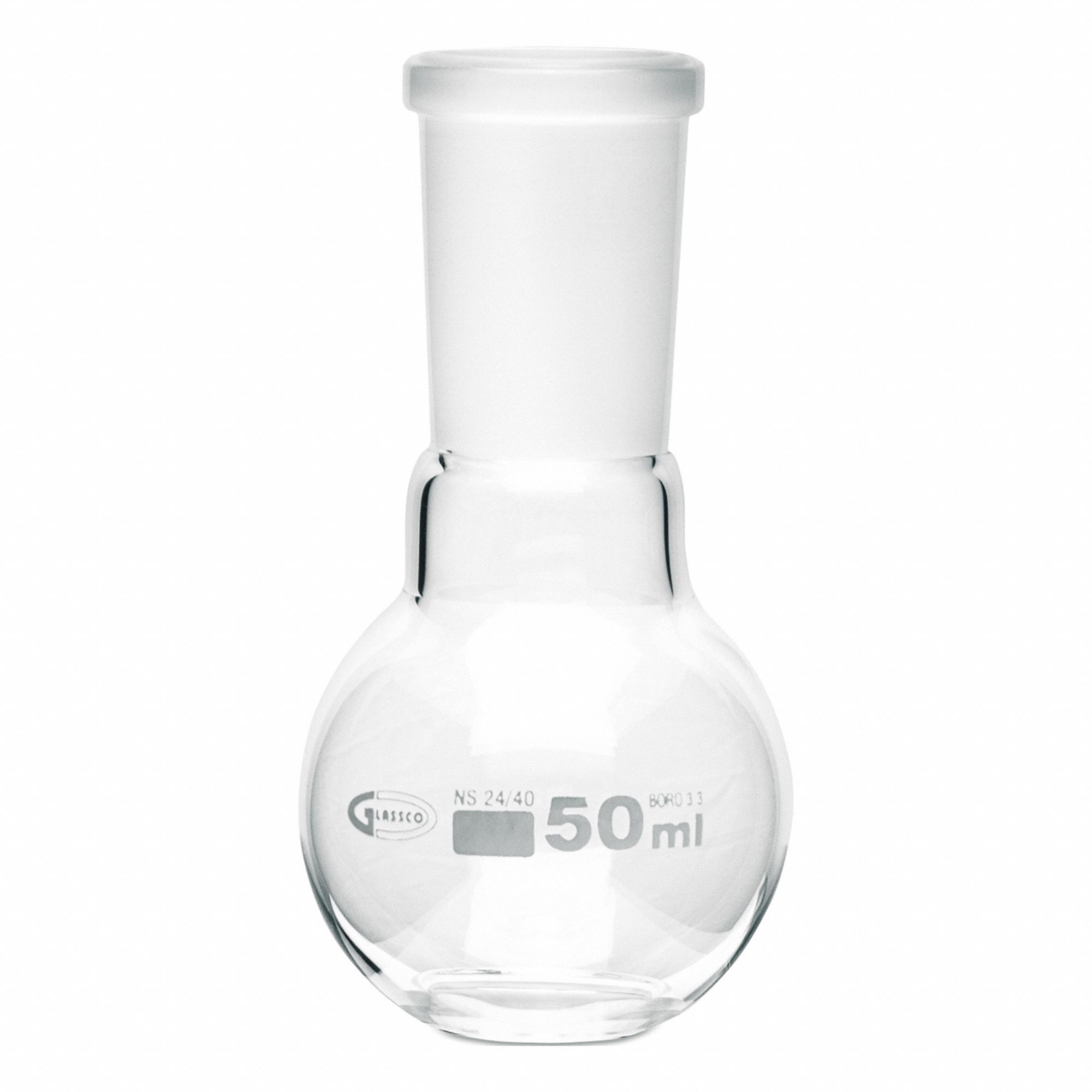 Borosilicate Glass, 50 mL Capacity - mL, Boiling Flask - 207JN1|FRB057-50 - Grainger