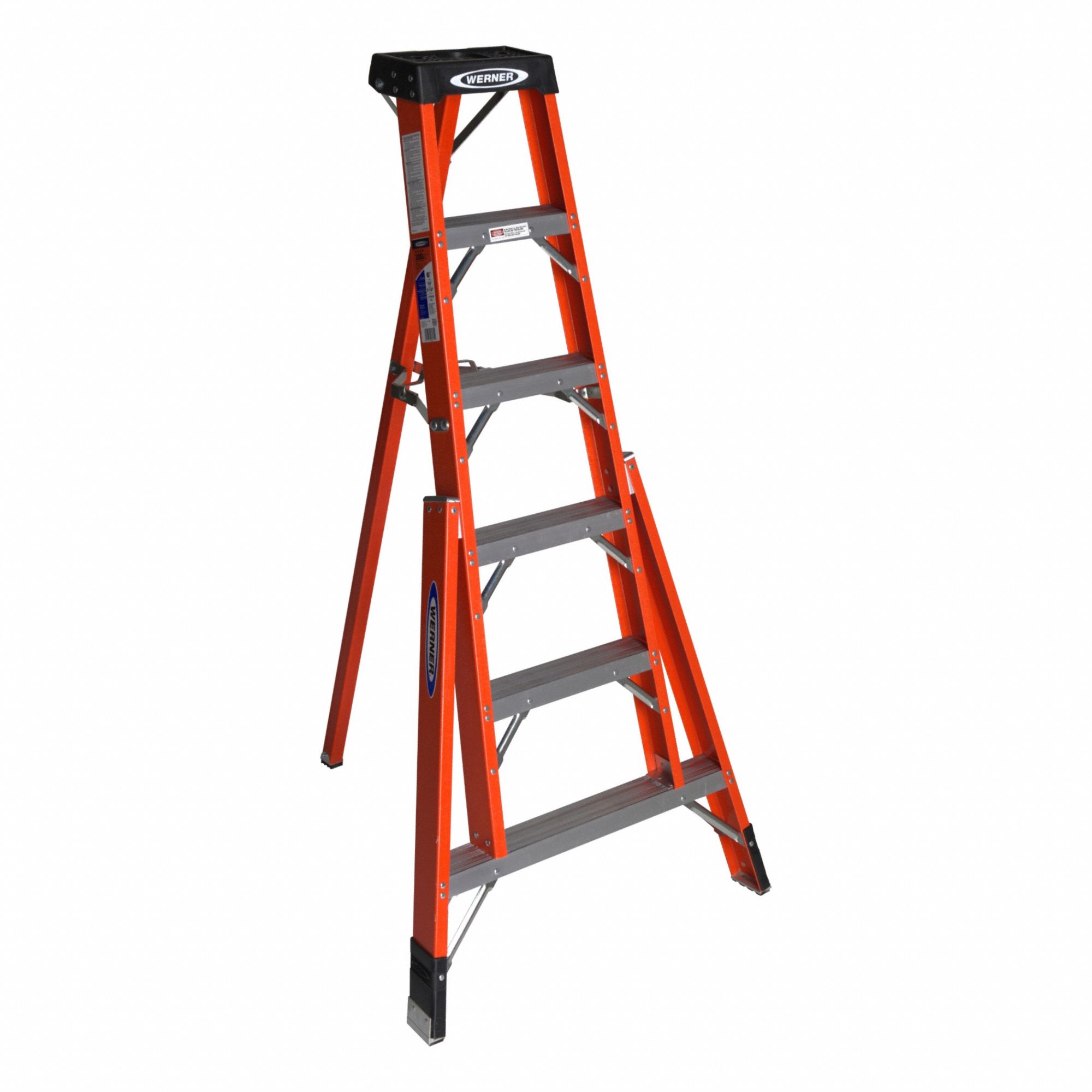 WERNER, 6 ft Ladder Size, Fiberglass, Tripod Stepladder - 4EB99|FTP6206 ...