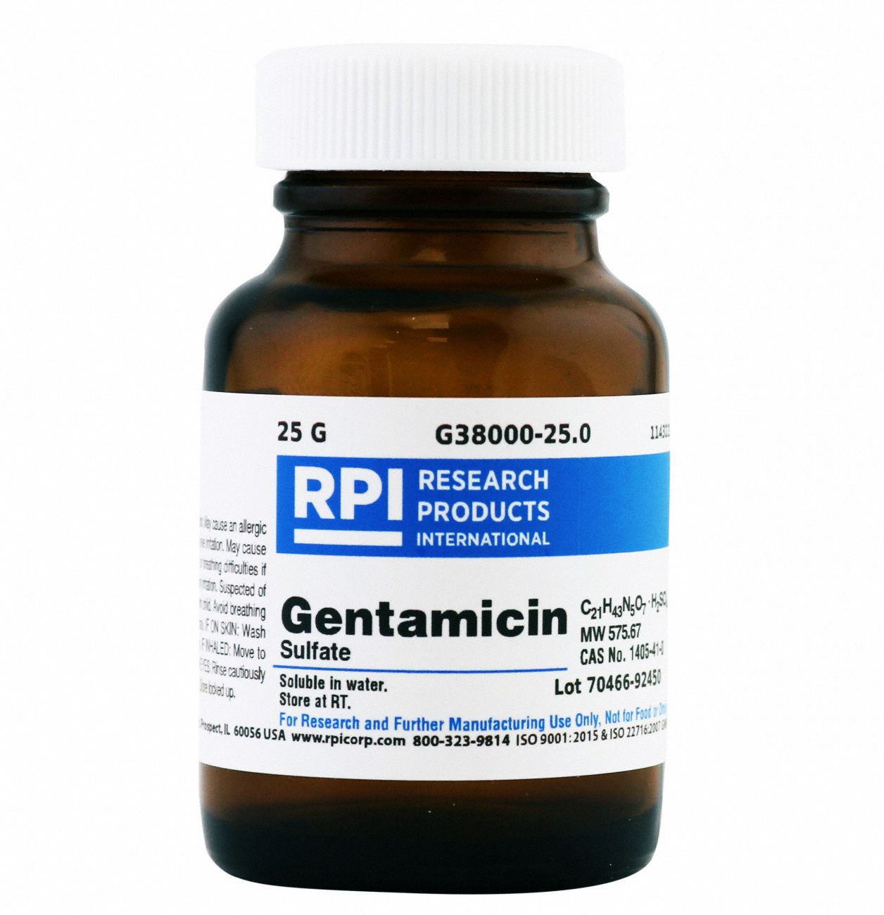 RPI, 25 g Container Size, Powder, Gentamicin Sulfate - 30TY20|G38000-25 ...