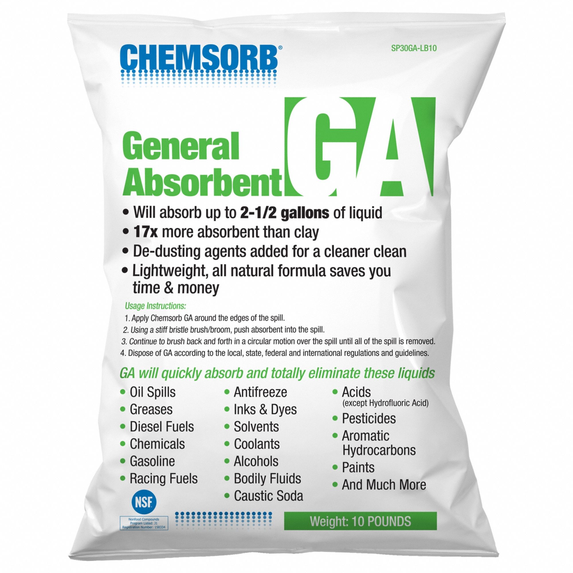 CHEMSORB, Perlite, 10 lb Volume Absorbed per Pkg., Granular Sorbent ...