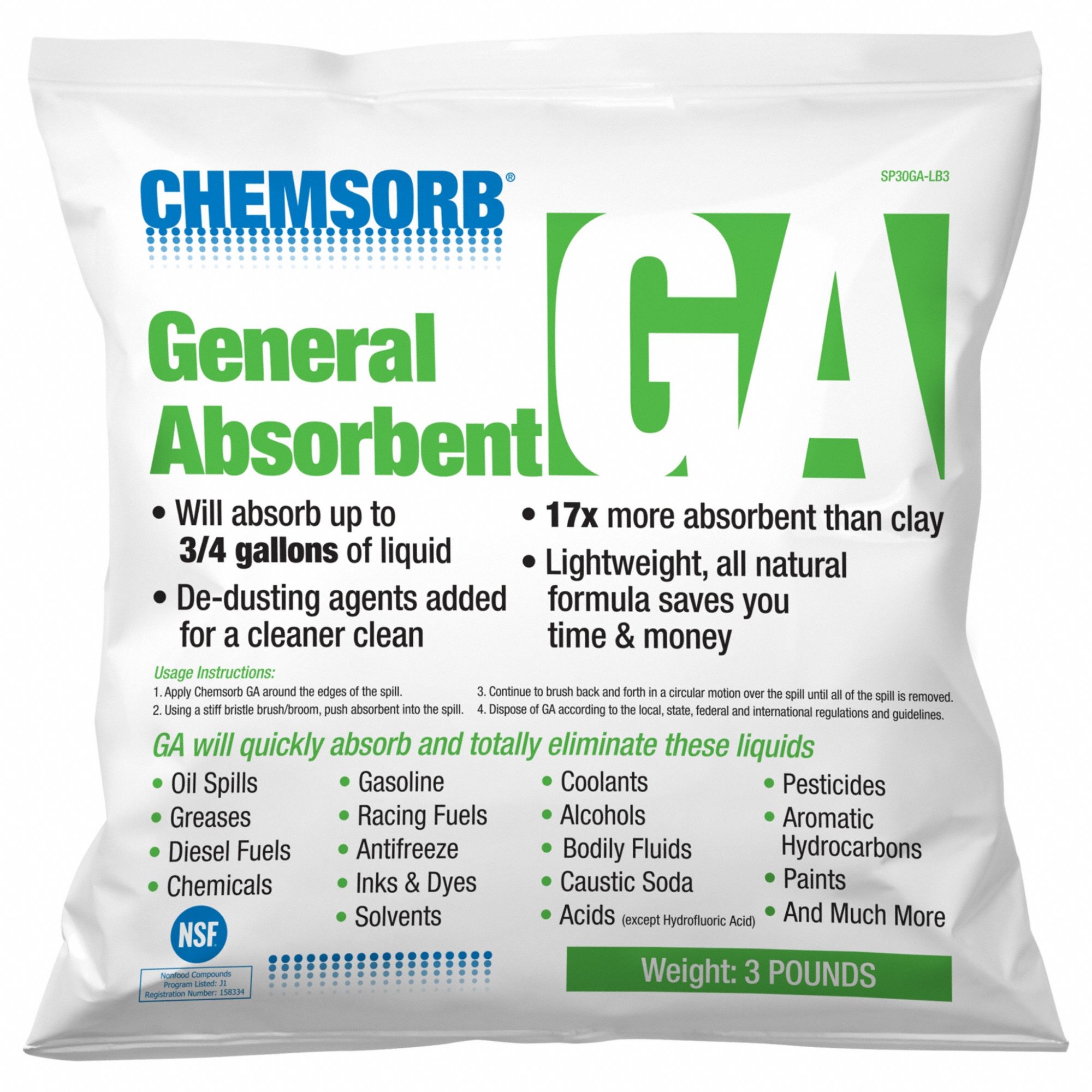 CHEMSORB, Perlite, 3 lb Volume Absorbed per Pkg., Granular Sorbent ...