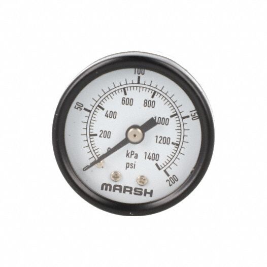 MARSH, 200 psi to 0 kPa / Hg to 200 psi, 1 1/2 in Dial, Pressure Gauge - 852W29|GG15200C8 - Grainger