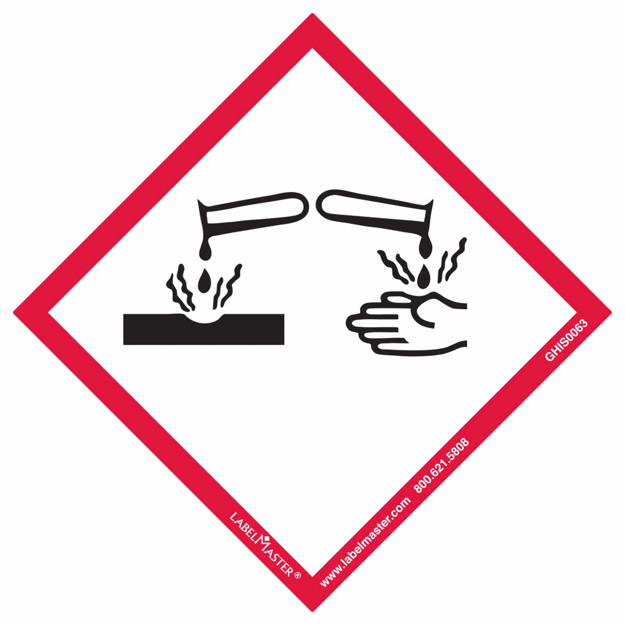 Corrosive Pictogram, White, Label - 35ZH39|GHIS0063 - Grainger