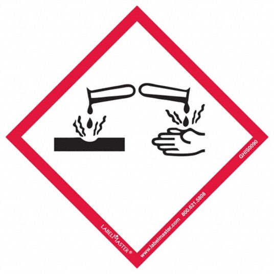 Corrosive Pictogram, White, GHS Label - 35ZH66|GHIS0090 - Grainger