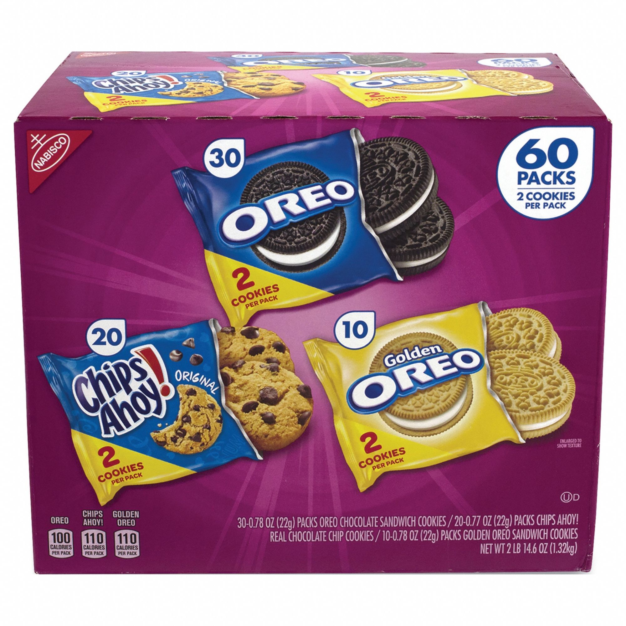 NABISCO, Chips Ahoy®/Golden Oreo/Oreo®, 0.77 oz Item Size, Cookies ...