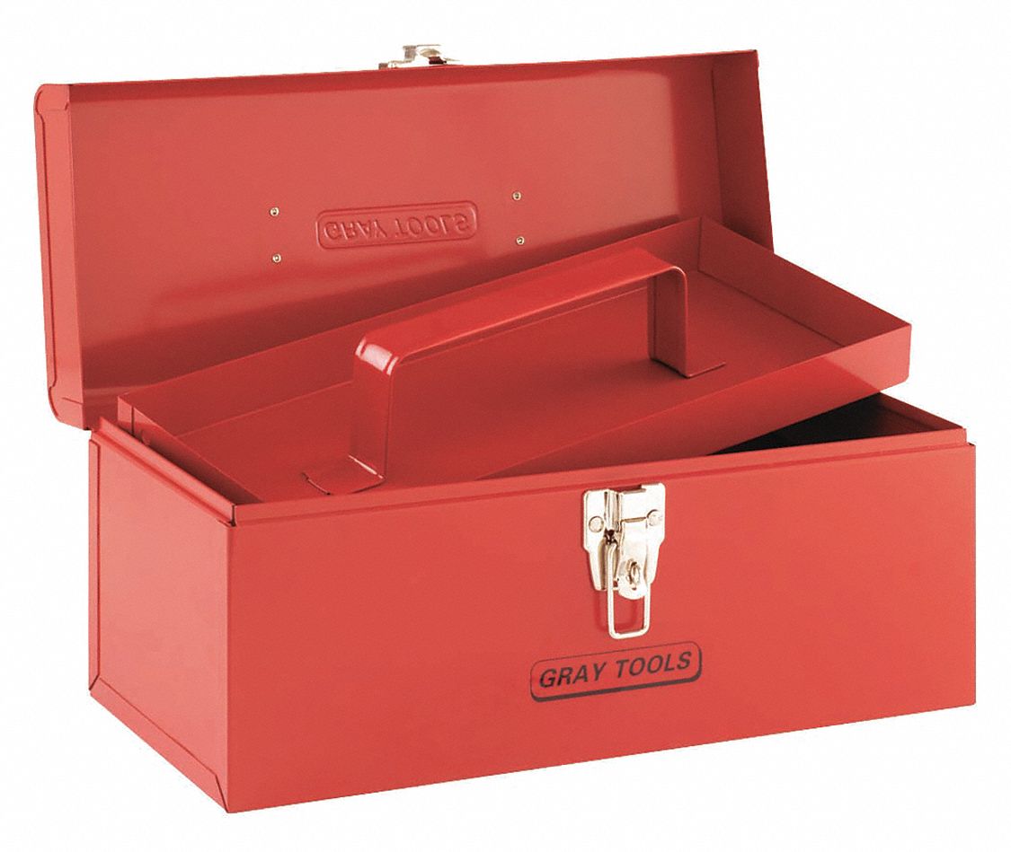 GRAY TOOLS UTILITY BOX, WITH REMOVABLE TOTE TRAY, RED, 16 X 7 X 7 1/2 ...