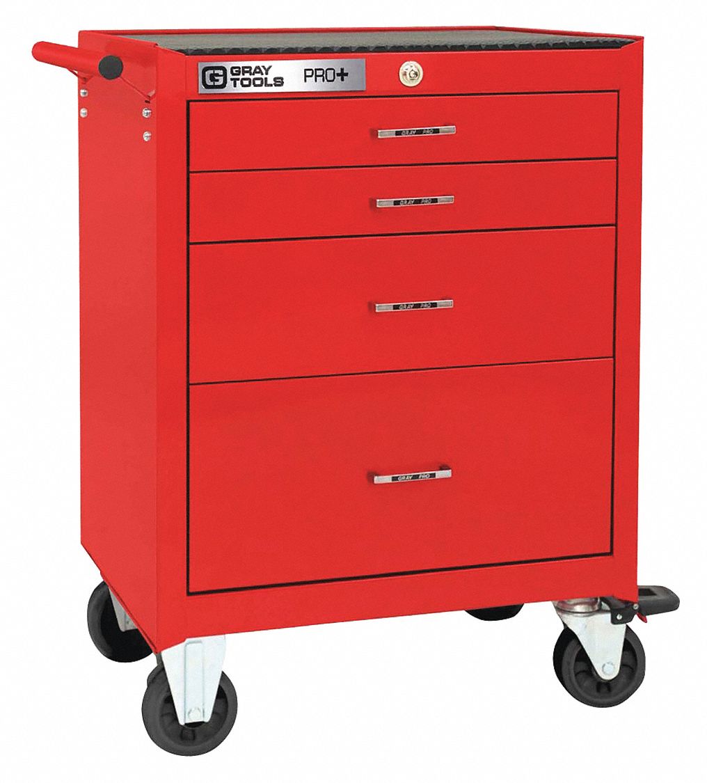 GRAY TOOLS PRO+ SERIES ROLLER CABINET, 4 DRAWERS, RED, 26 1/2 X 19 X 36 ...