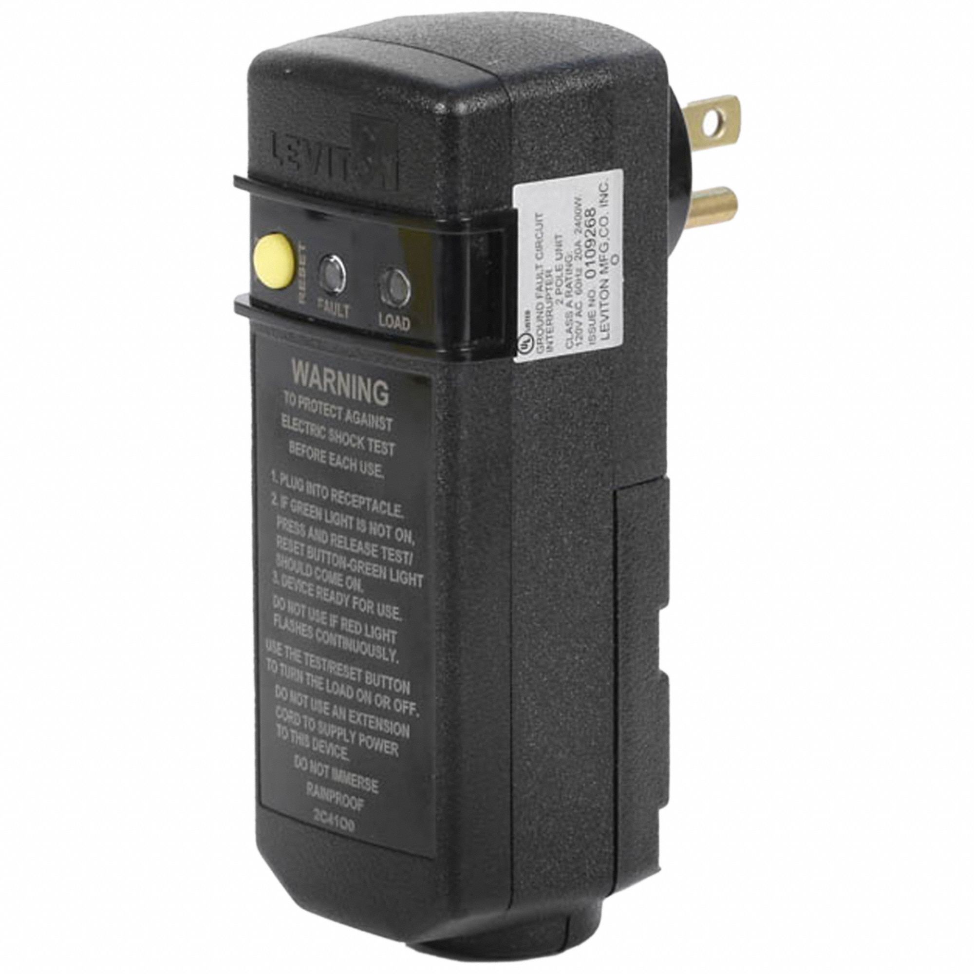 LEVITON, 20 A Max. Amps, 120VAC, Plug-In GFCI - 800LM4|GSRA2 - Grainger