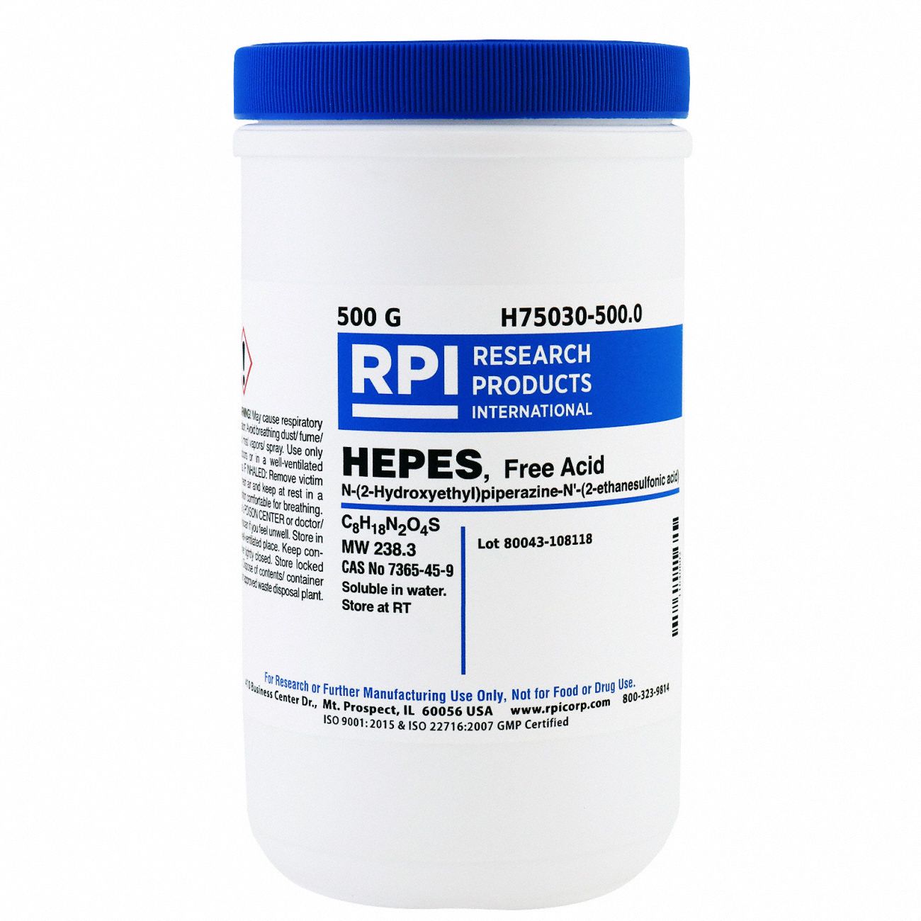 Lab, 500 g, Hepes, Free Acid - 30TY40|H75030-500.0 - Grainger