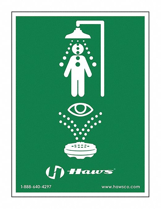HAWS NOTICE SIGN, EYEWASH & SHOWER SYMBOL, HANGING, WHITE/GREEN, 8 1/2 ...