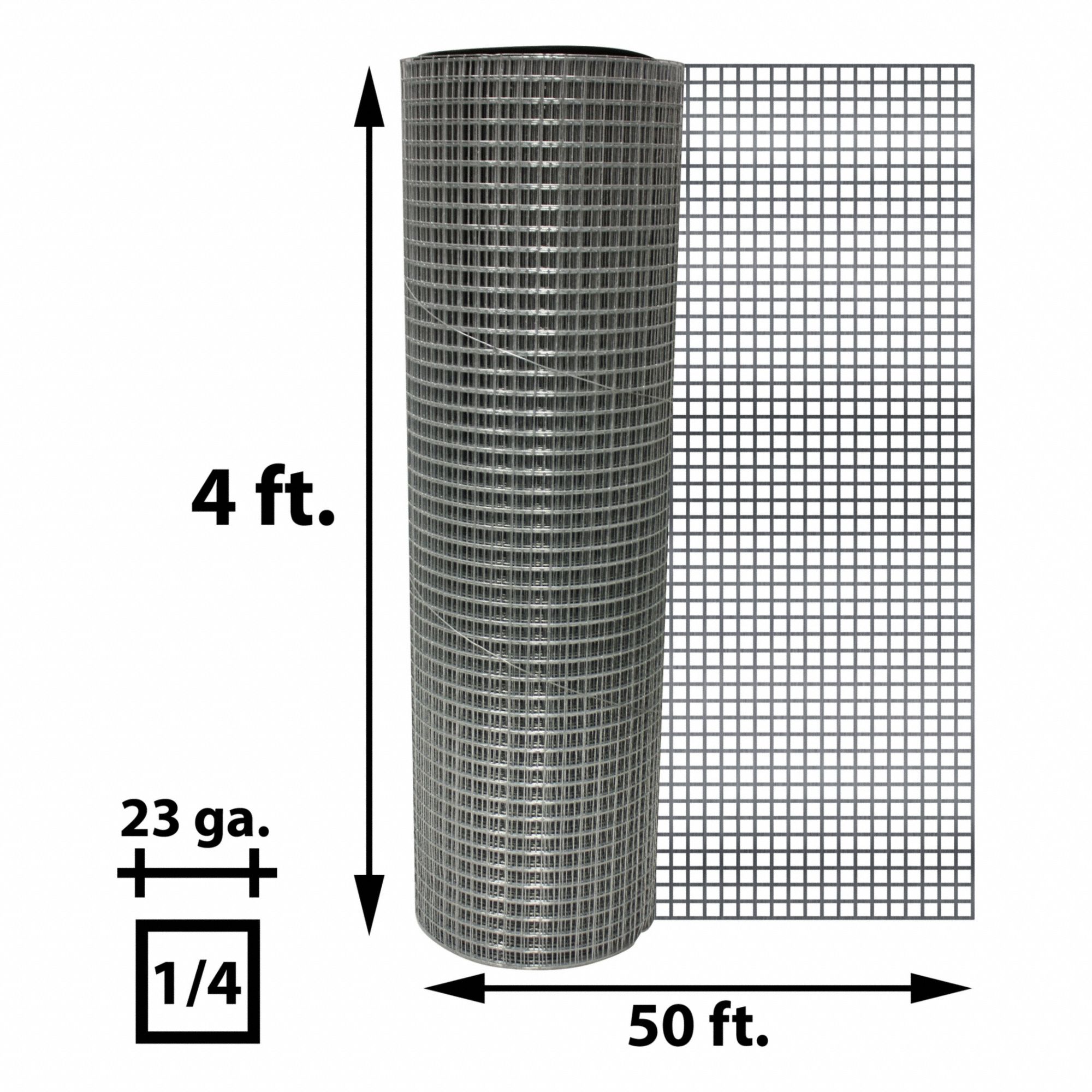 0.25 in Opening Size, 1/4 x 1/4 Mesh Size, Carbon Steel Hardware Cloth ...