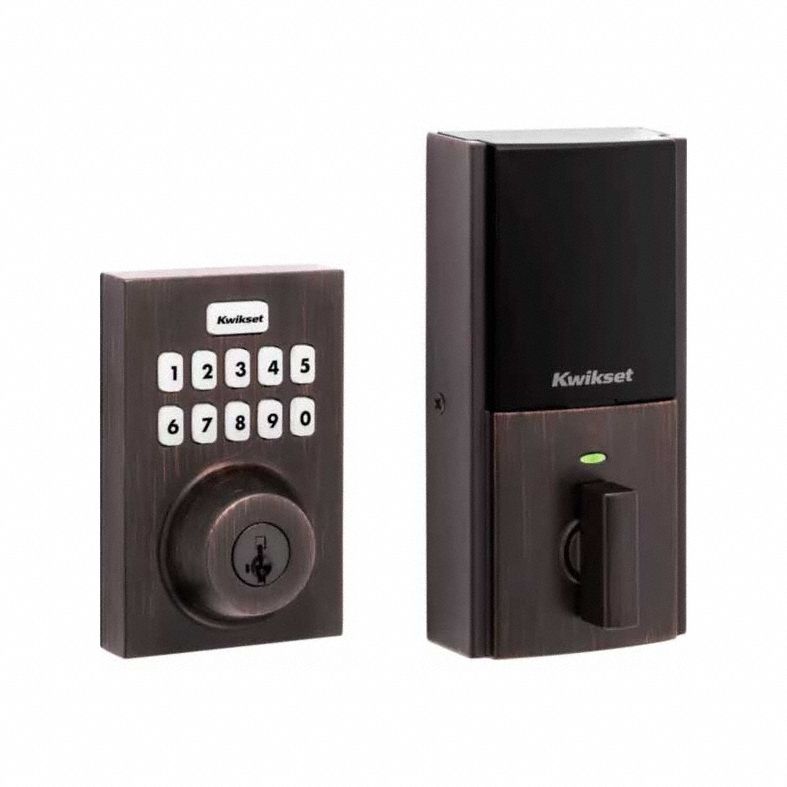 KWIKSET, Cylindrical, 2 in Door Thick - Max, Push Button Electronic ...