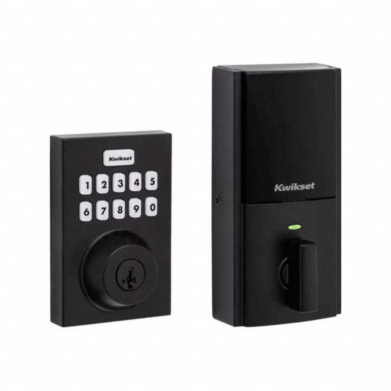 KWIKSET, 2 in Door Thick - Max, Push Button Electronic Deadbolt ...