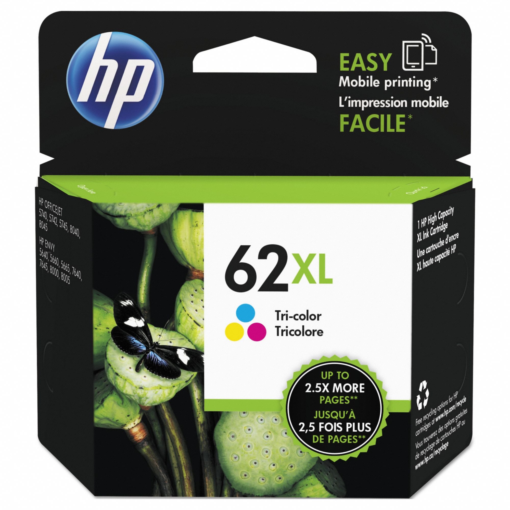 HP, Tri-Color, 62XL, High Yield Ink Cartridge - 36EF26|C2P07AN#140 ...