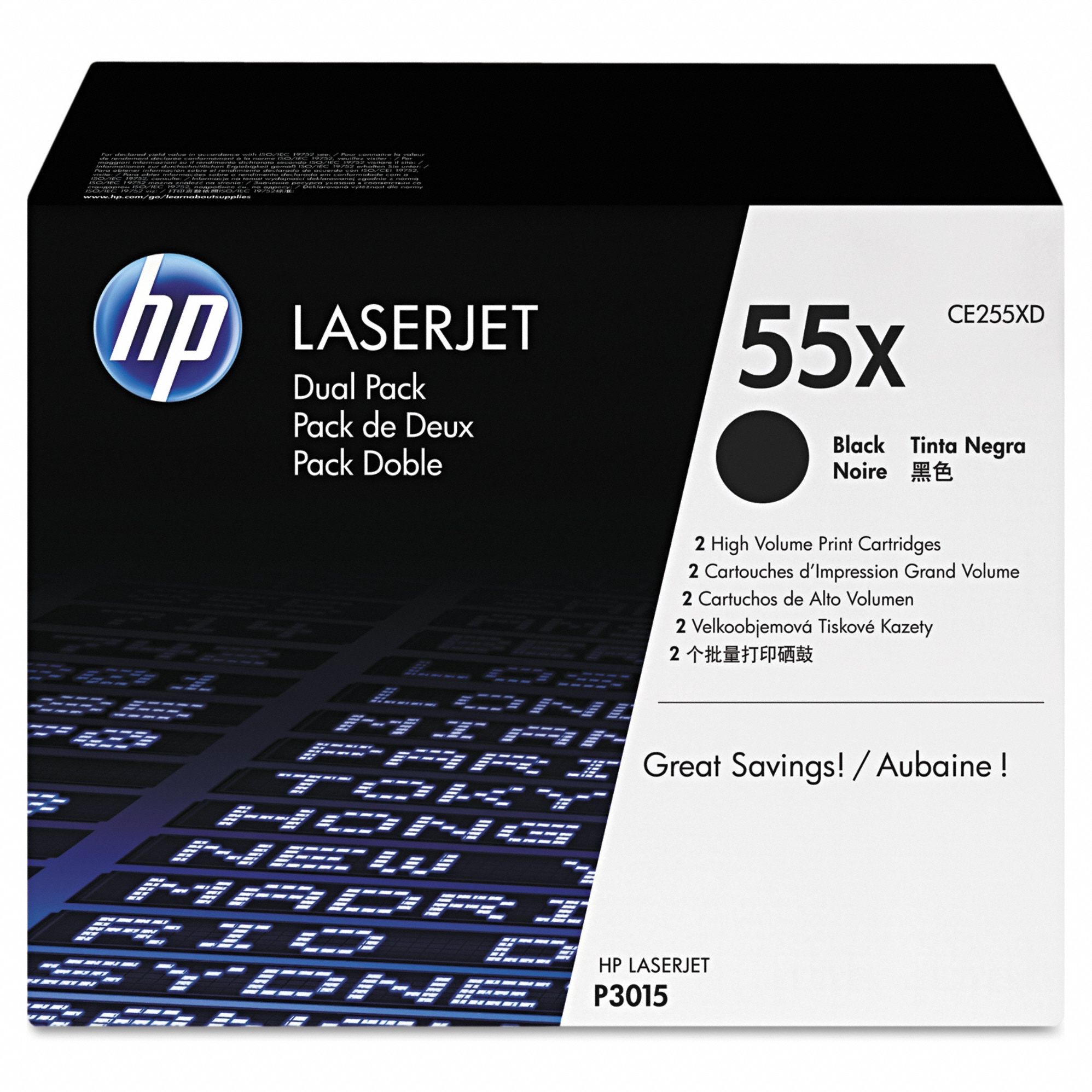 HP, 55X, Black, High Yield Toner Cartridge - 36EG71|CE255XD - Grainger