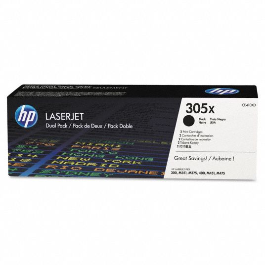HP, 305X, Black, High Yield Toner Cartridge - 36EH15|CE410XD - Grainger