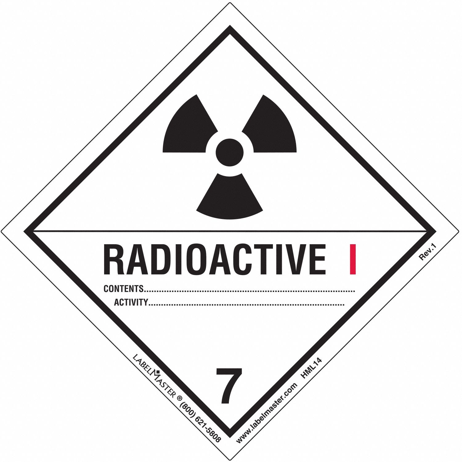 LABELMASTER, Radioactive I, 3 15/16 in x 4 in, Radioactive Placard ...
