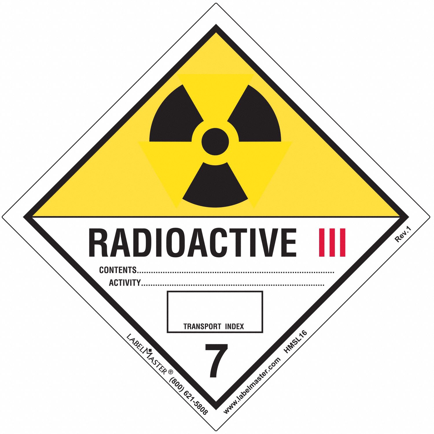 Radioactive III, 4 in Label Wd, Label Class 7 Radioactive III PVC-Free ...