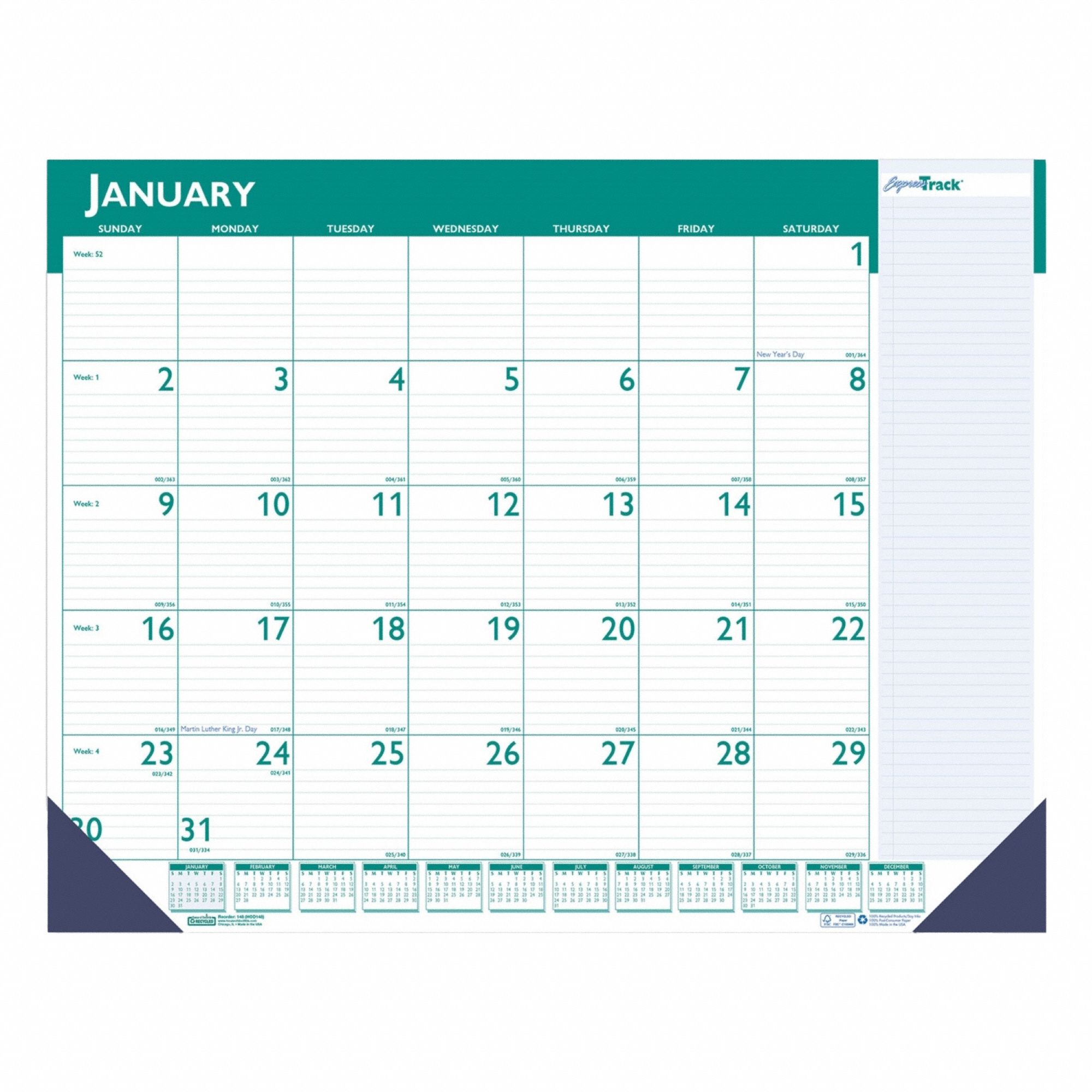 HOUSE OF DOOLITTLE, 22 in Sheet Ht, 17 in Sheet Wd, Desk Pad Calendar ...