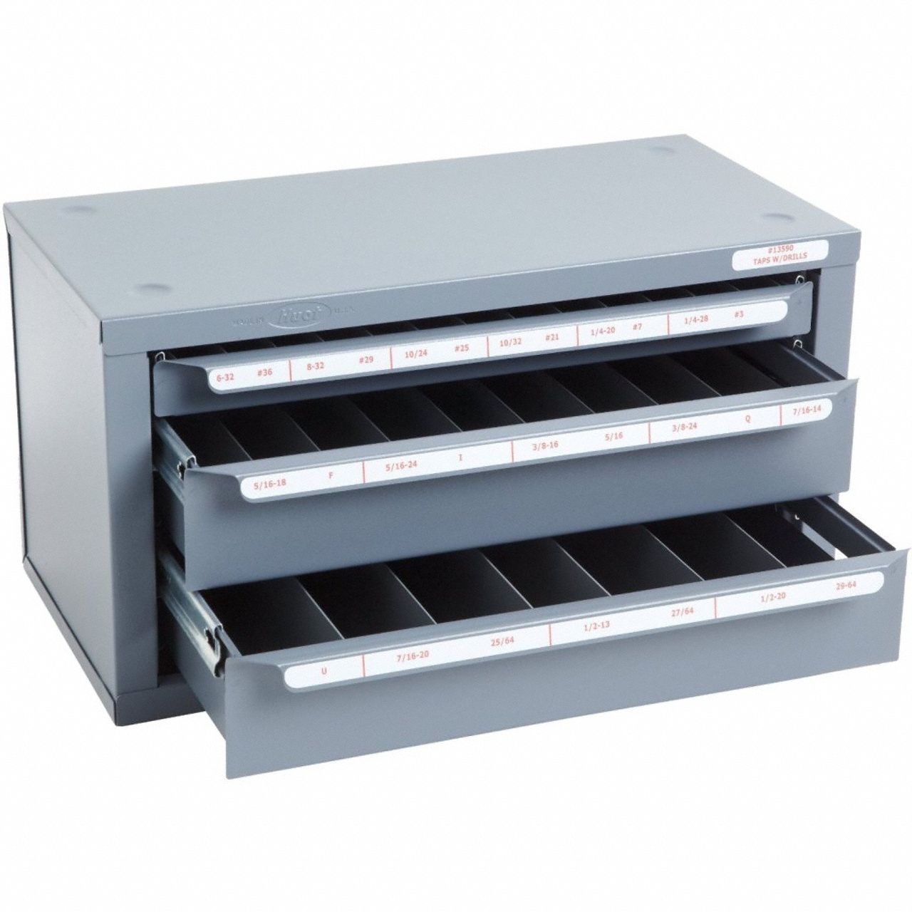 HUOT, 29 Compartments, For 6-32 to 1/2-20 Taps, Tap and Drill Dispenser ...