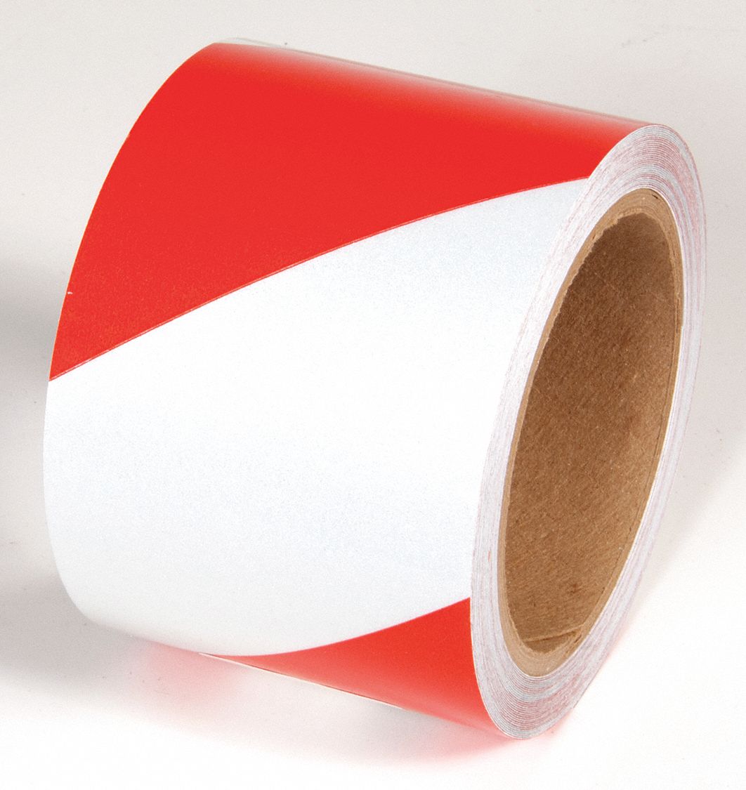 INCOM MANUFACTURING TAPE,RED/WHITE,30FT L X 4IN W,STRIPED - Marking and ...