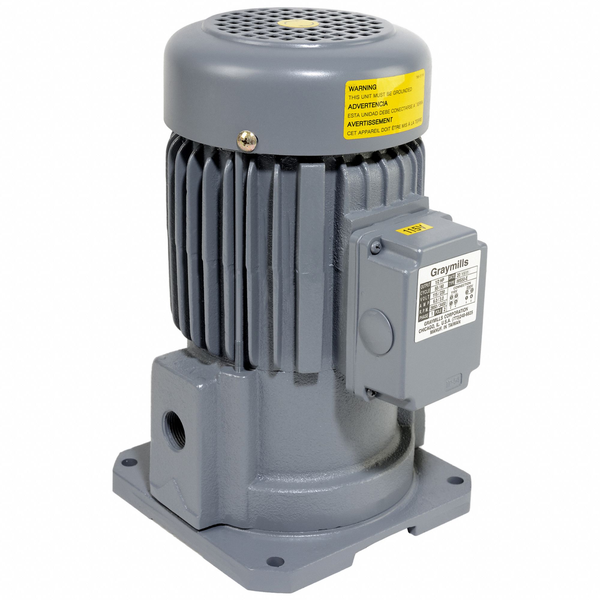 GRAYMILLS, 1/2 hp, 115/230V AC, Machine Tool Pump - 795WM3|IMS50-E ...
