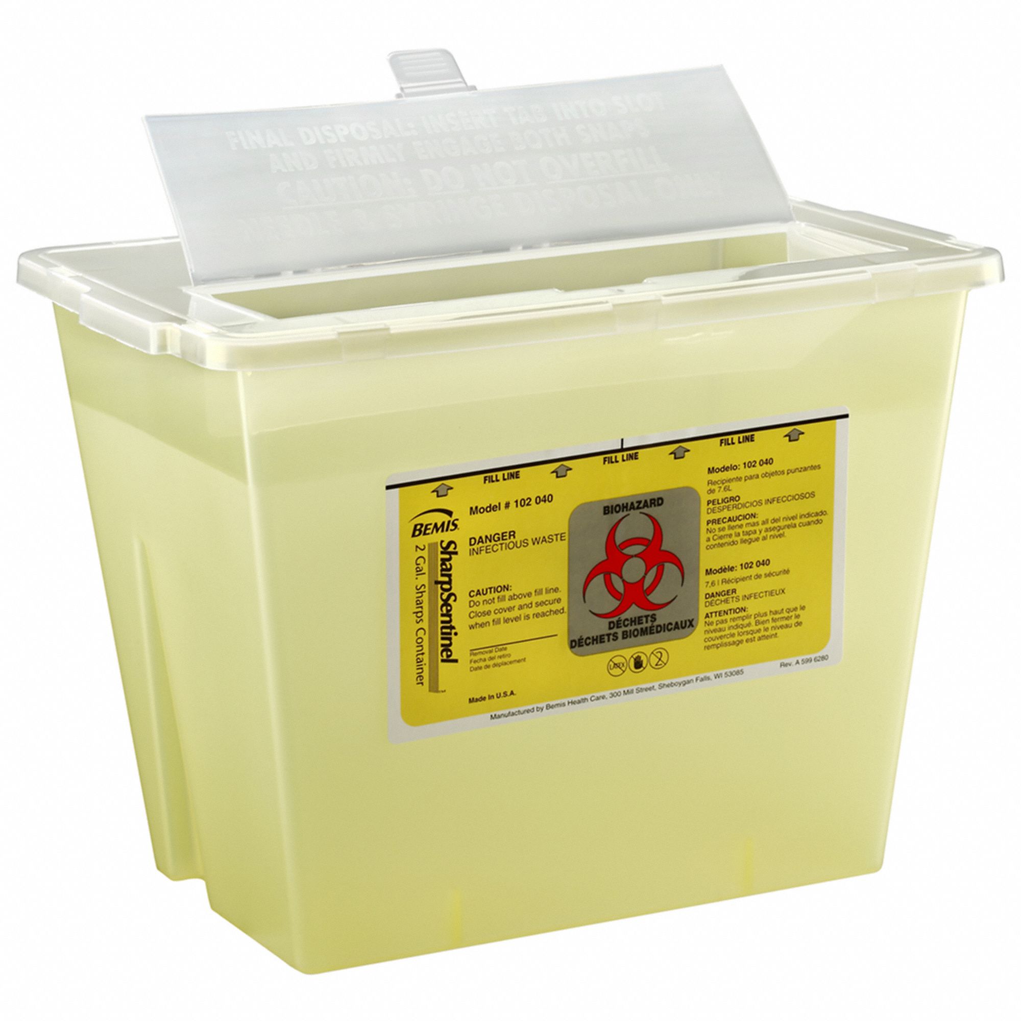 BEMIS SHARPS CONTAINER,2 GAL CAPACITY,9 IN H - 27168 - INN102040 ...