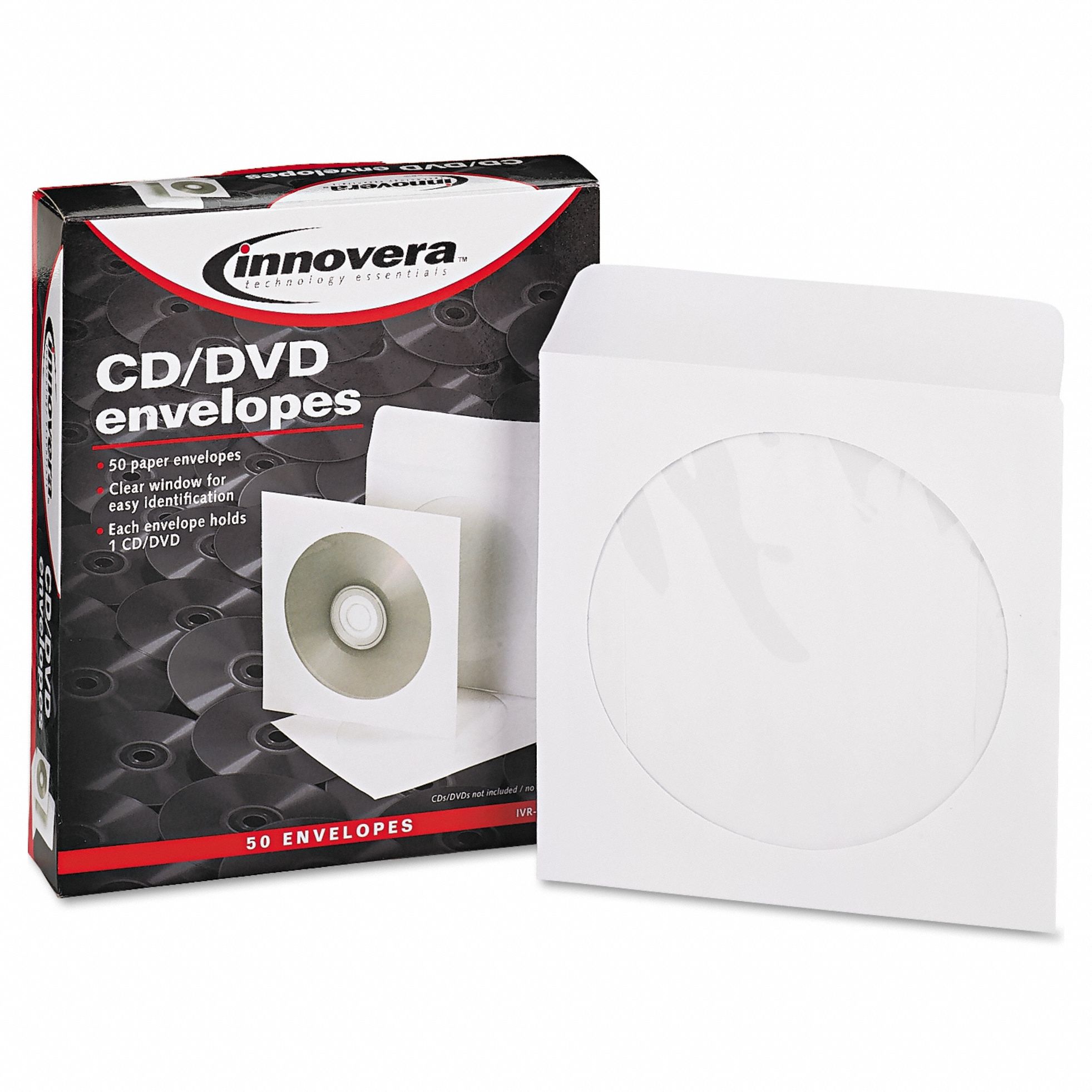 INNOVERA, White, 50, CD/DVD Paper Envelope - 6PKL6|IVR39403 - Grainger
