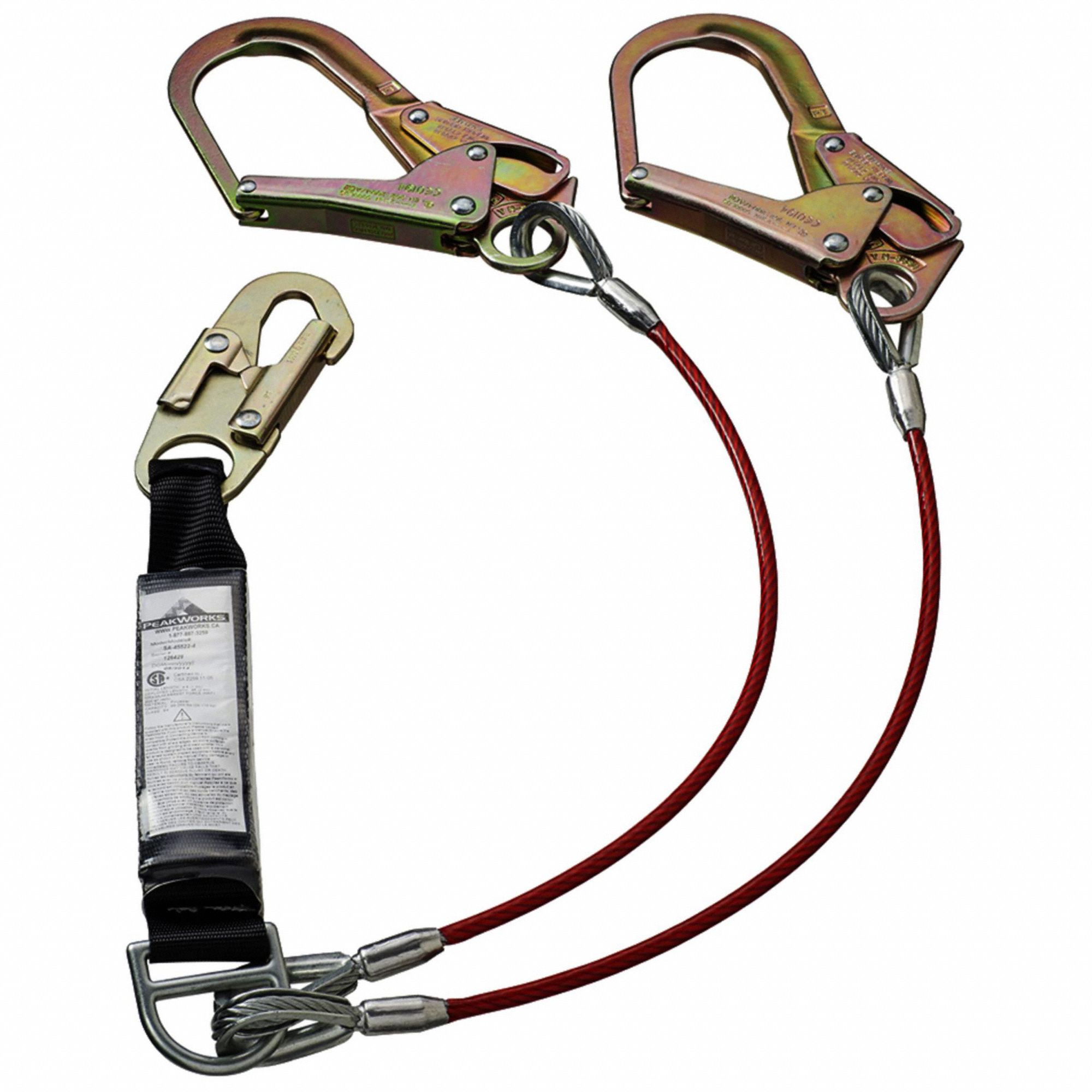 PEAKWORKS LANYARD, GALVANIZED STEEL CABLE, STEEL HARDWARE, 6 FT MAX ...