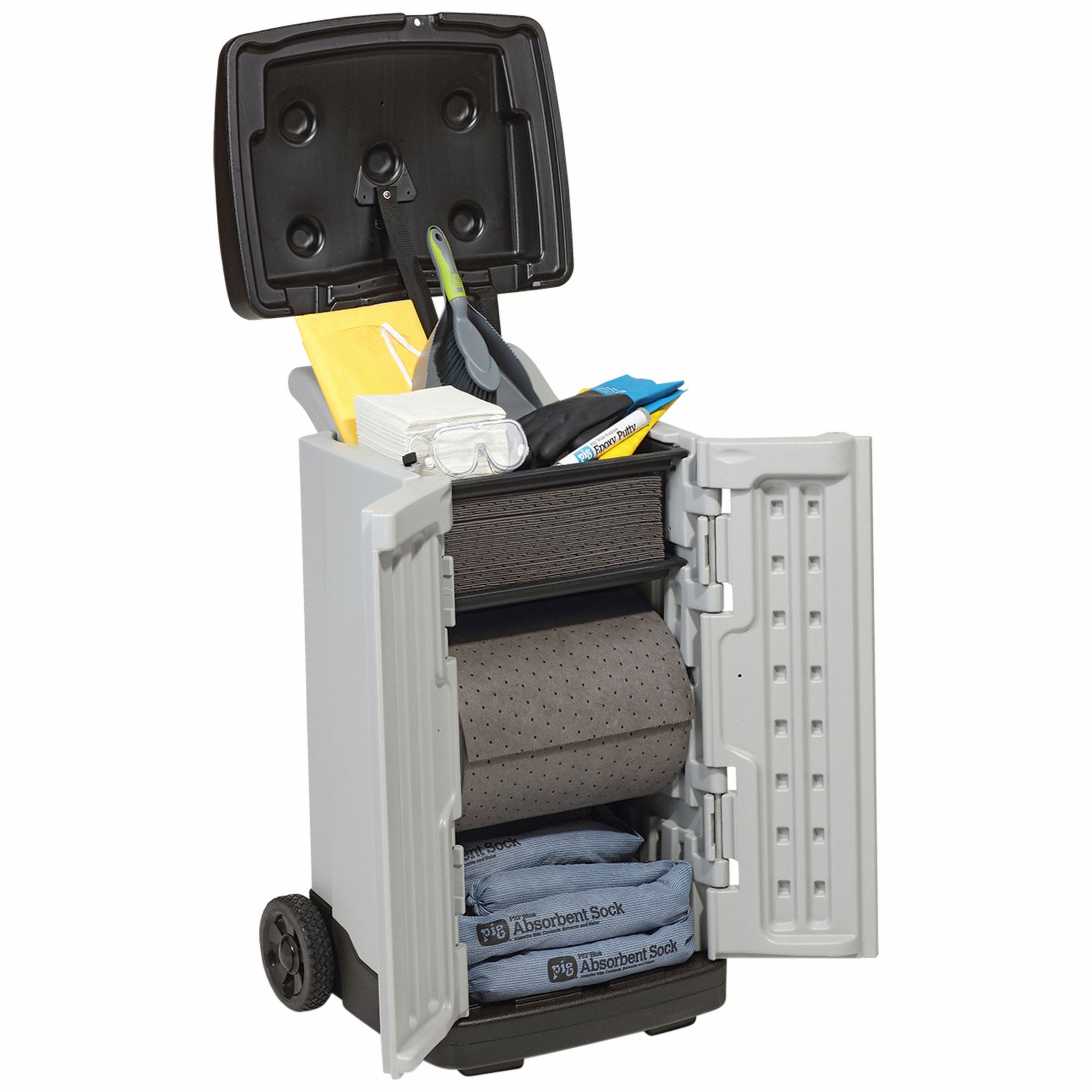 PIG, 20 gal Volume Absorbed Per Kit, Gray, Quick-Response Spill Cart ... PIG, 20 gal Volume Absorbed Per Kit, Gray, Quick-Response Spill Cart ...