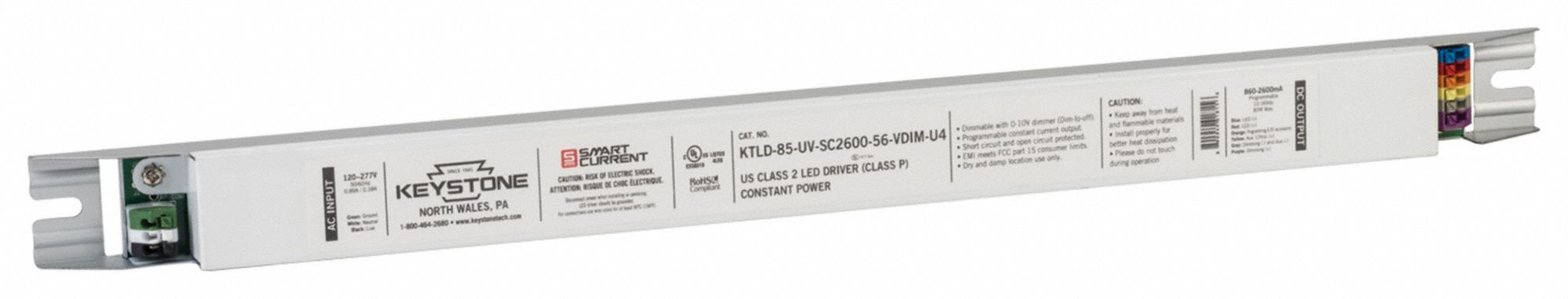 KEYSTONE TECHNOLOGIES, Class 2, 85 W Max. Power Output, LED Driver - 61DA24|KTLD-85-UV-SC2600-56 ...