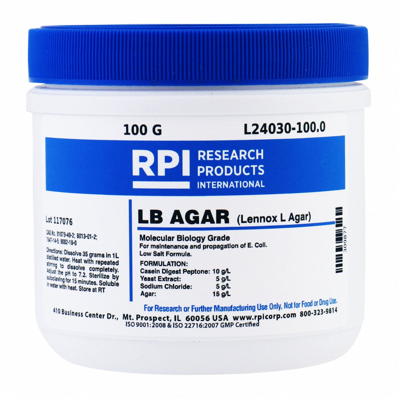 Lab, 100 g, Agar - LB - Low Salt Formula - 31FZ33|L24030-100.0 - Grainger