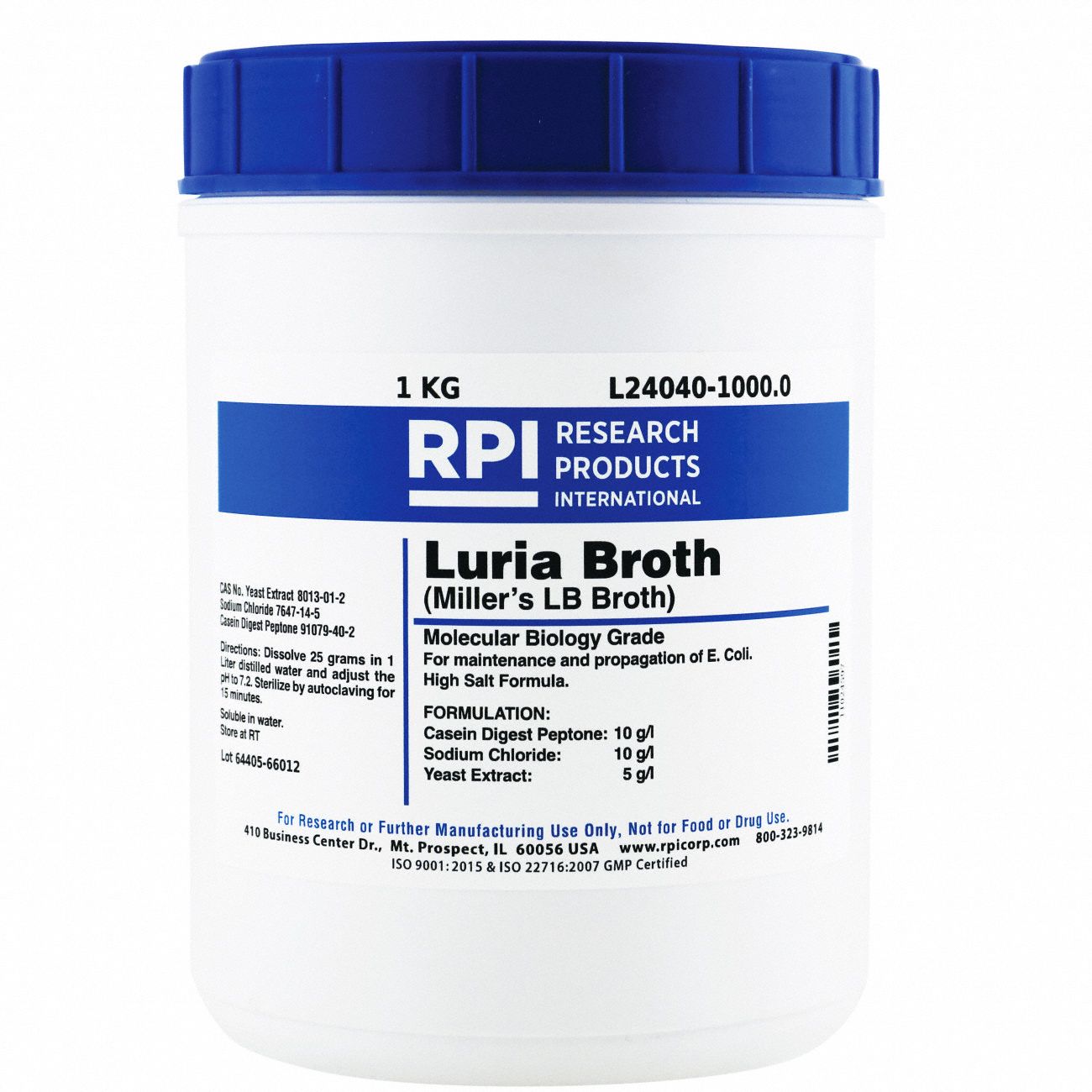 Lab, 1 kg, LB Broth - Miller's LB Broth - High Salt Formula - 31FZ38 ...