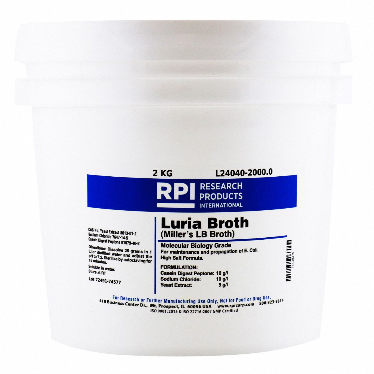 Lab, 2 kg, LB Broth - Miller's LB Broth - High Salt Formula - 31FZ39 ...