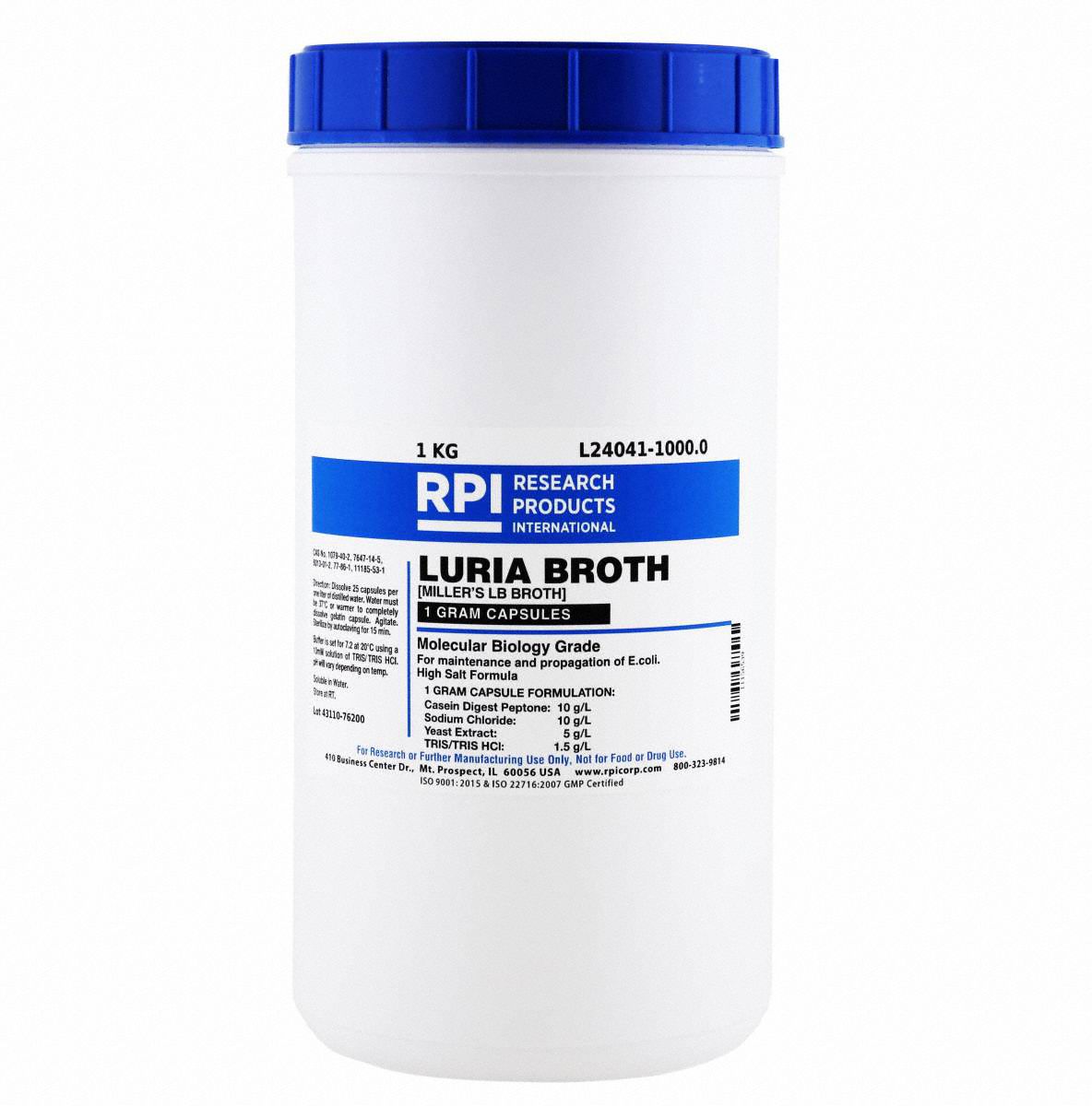 Lab, 1 kg, LB Broth - Miller's LB Broth - 1 G Buffered Capsules ...