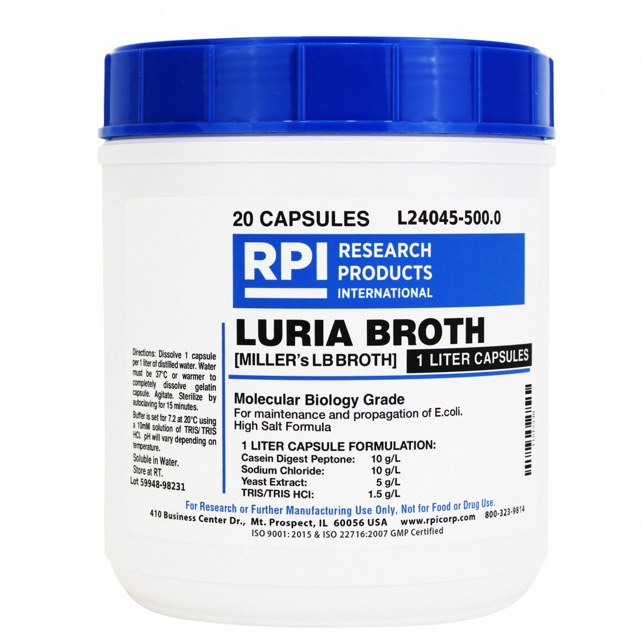 Lab, 500 g, LB Broth - Miller's LB Broth - 1 L Buffered Capsules ...
