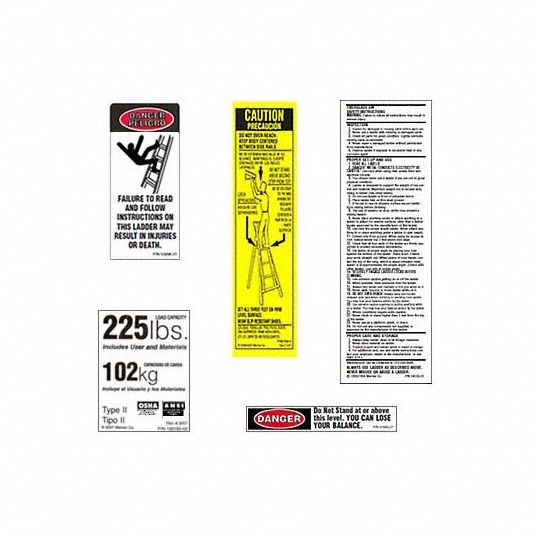WERNER, 14 Labels, Instruction Labels/Safety and Hazard Labels, Ladder ...