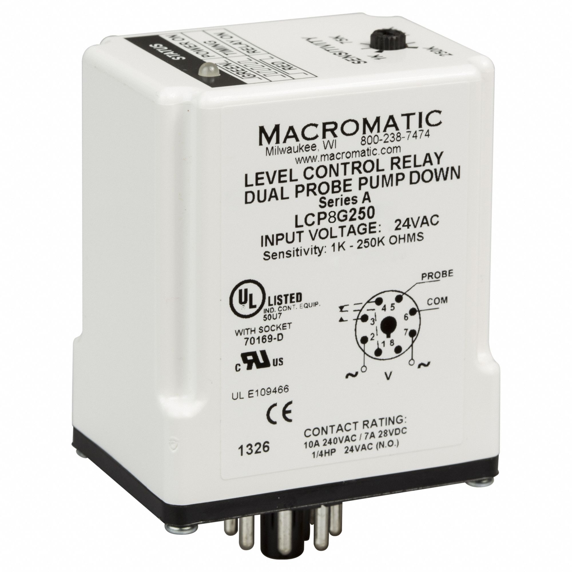 MACROMATIC, Socket Mounted, Dual Probe, Liquid Level Relay - 803F19 ...