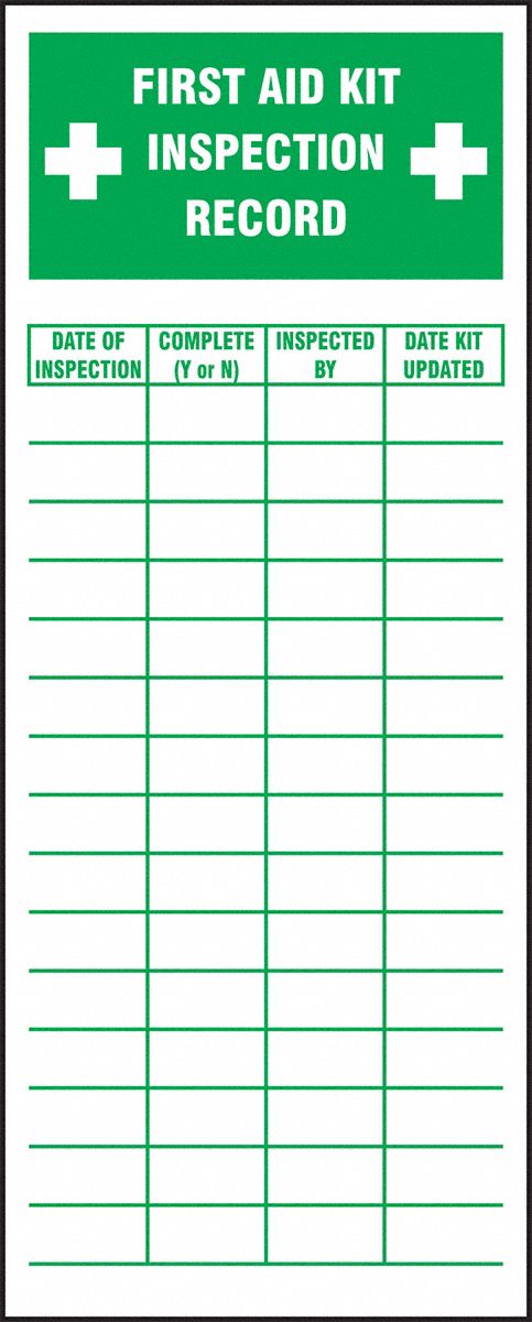 First Aid Kit Inspection Record, 2 in Wd, Inspection Label - 818AA1 ...