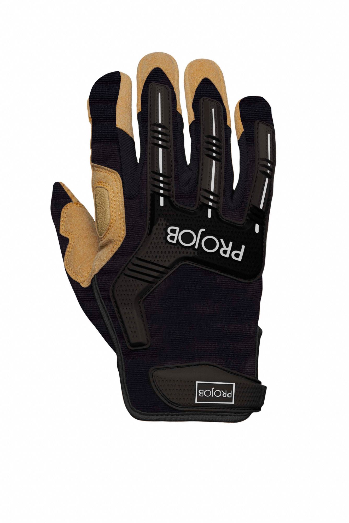 PROJOB ANTI-IMPACT MECHANIC GLOVES, KNIT WRIST, M, BLACK/TAN, POLYESTER ...